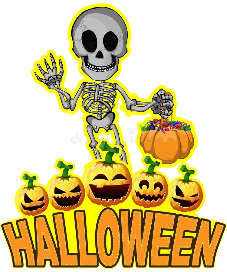 Cheerful Skeleton Wishes Happy Halloween. Stock Vector - Illustration ...