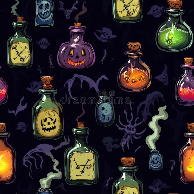 A Halloween Potion Bottle Pattern with Spooky Glowing Elixirs and Eerie ...