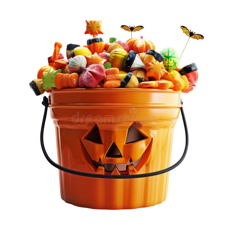 Halloween Pumpkin Bucket Overflowing with Candy Stock Photo ...