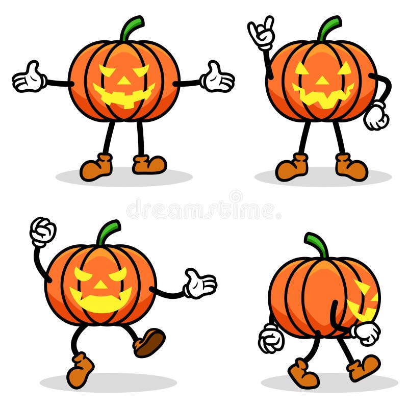 Halloween Pumpkin Cartoon Collection Set Stock Vector - Illustration of ...