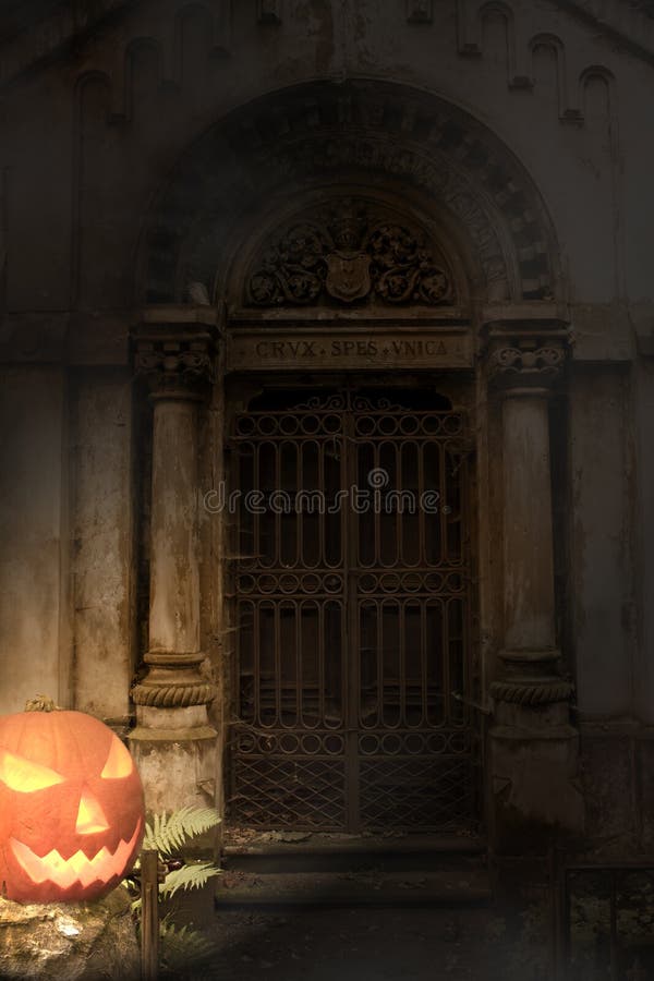 Halloween Pumpkin and Cemetery Gate Stock Image - Image of faith ...