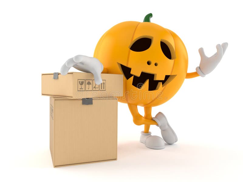 Halloween Pumpkin Character with Boxes Stock Illustration ...