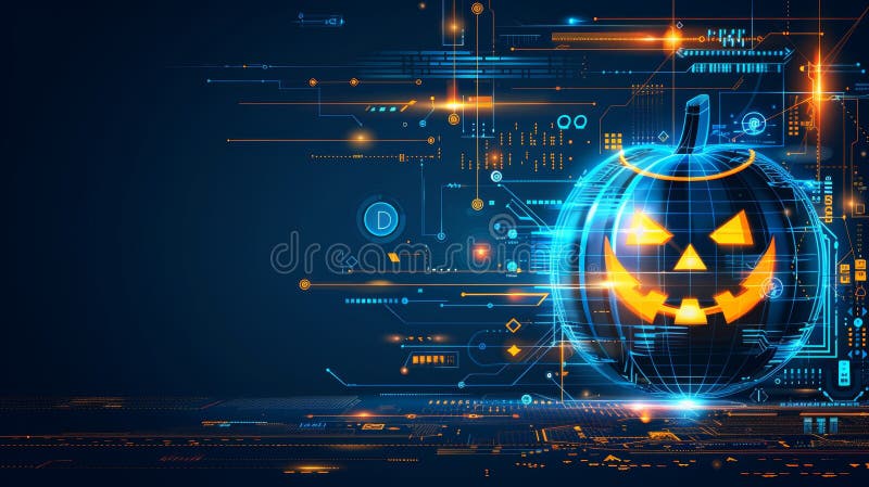 Halloween Pumpkin in Cyberspace Technology Background, Futuristic Sci ...
