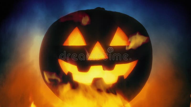 Halloween Pumpkin Face in Fire and Smoke Stock Video - Video of scaring ...