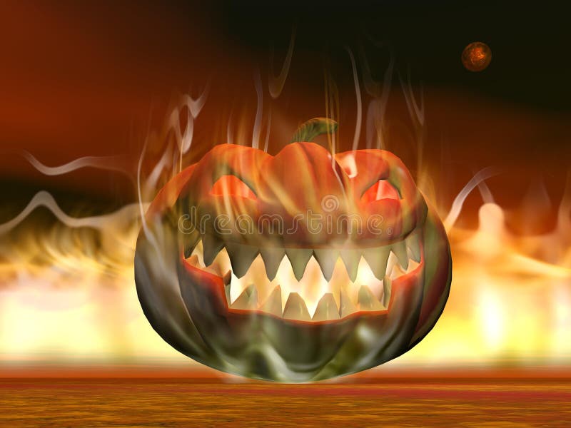 Halloween Pumpkin in Fire - 3D Render Stock Illustration - Illustration ...