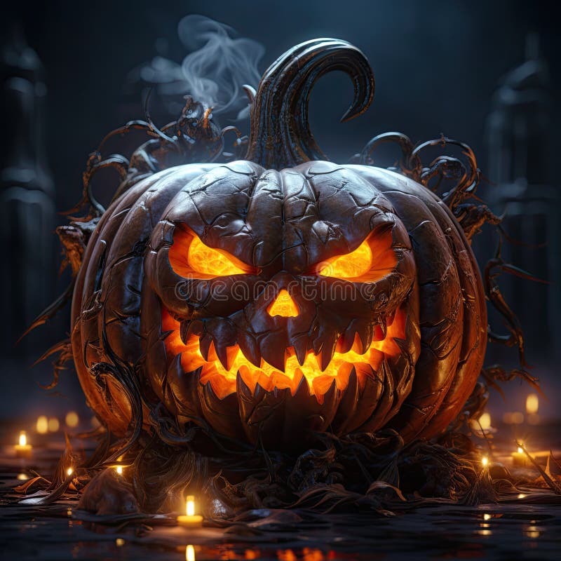 Halloween Pumpkin with Fire Inside. a Very Scary Pumpkin Stock ...