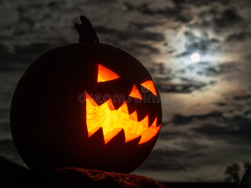 Halloween Pumpkin And The Full Moon Stock Photo - Image of decorative ...
