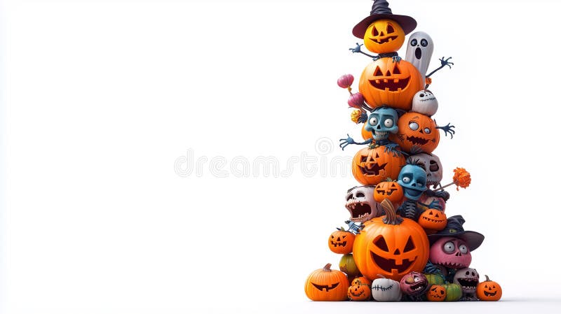 Halloween Pumpkin and Ghost Stack Spooky Tower Illustration Stock ...
