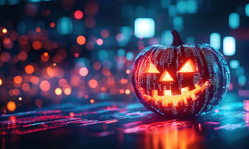 Halloween Pumpkin Glowing with Digital Patterns and Vibrant Lights ...