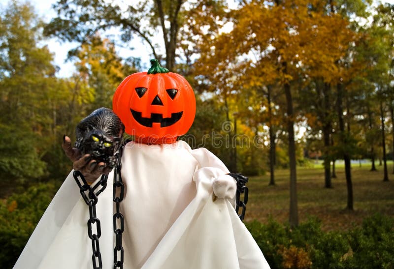 Halloween Pumpkin Head Ghost-1 Stock Image - Image of neighbor, fright ...