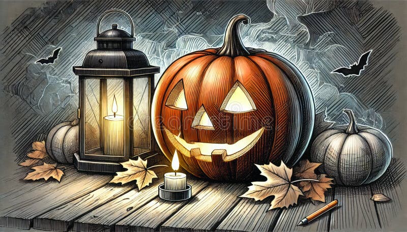 Halloween Pumpkin Lantern Scene Stock Photo - Image of festive, decor ...