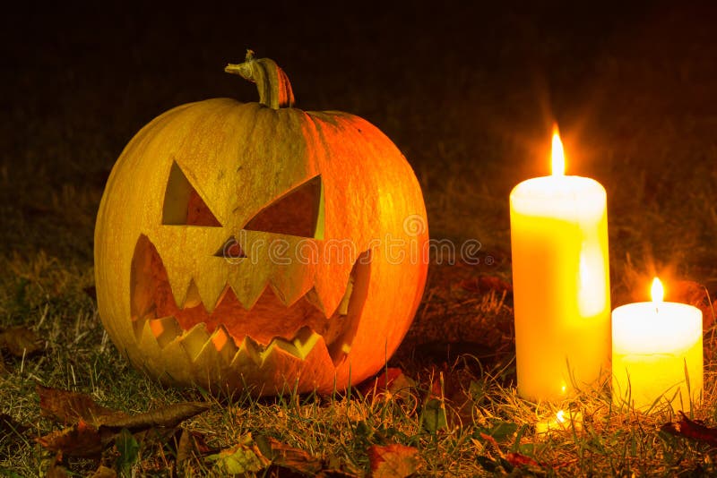 Halloween Pumpkin at Night stock photo. Image of event - 77970230