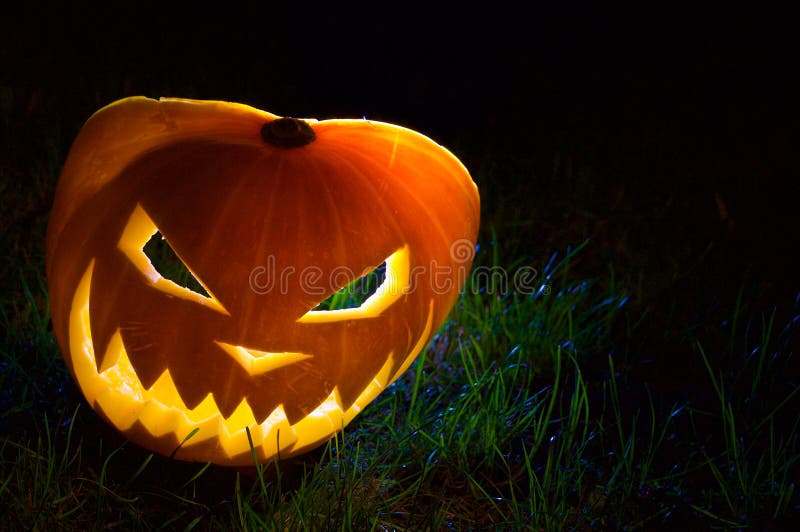 Halloween Pumpkin at Night Photo Stock Image - Image of devil ...