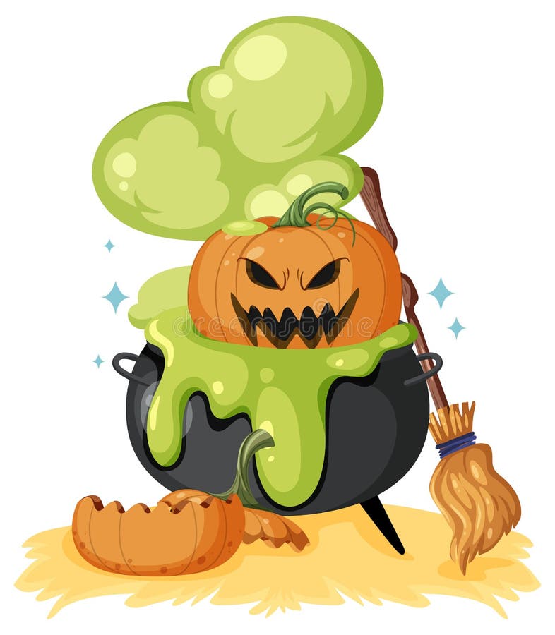 Halloween Pumpkin in Potion Pot Stock Vector - Illustration of light ...