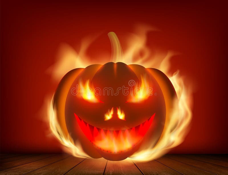 Halloween Pumpkin with Scary Face is on Fire Stock Vector ...