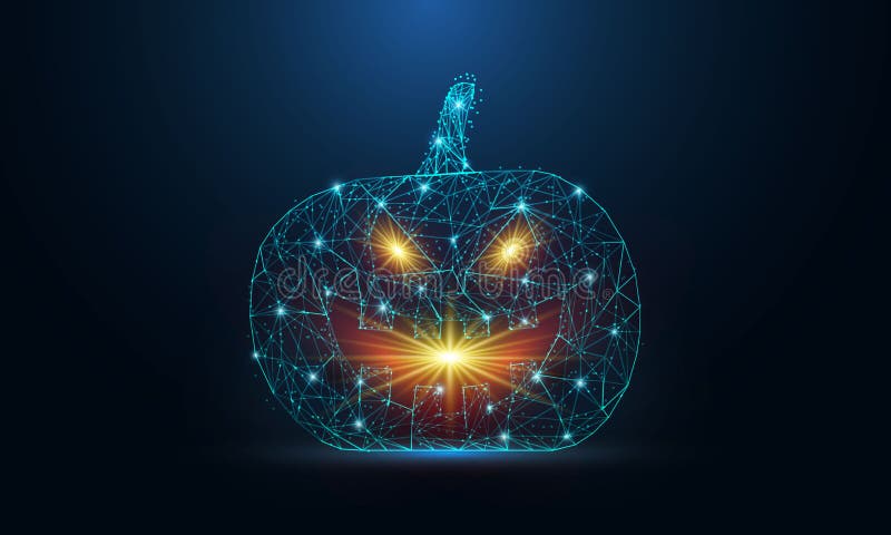 Halloween Pumpkin with Scary Face Isolated on Dark Blue Background. Low ...