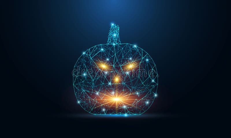 Halloween Pumpkin with Scary Face Isolated on Dark Blue Background. Low ...