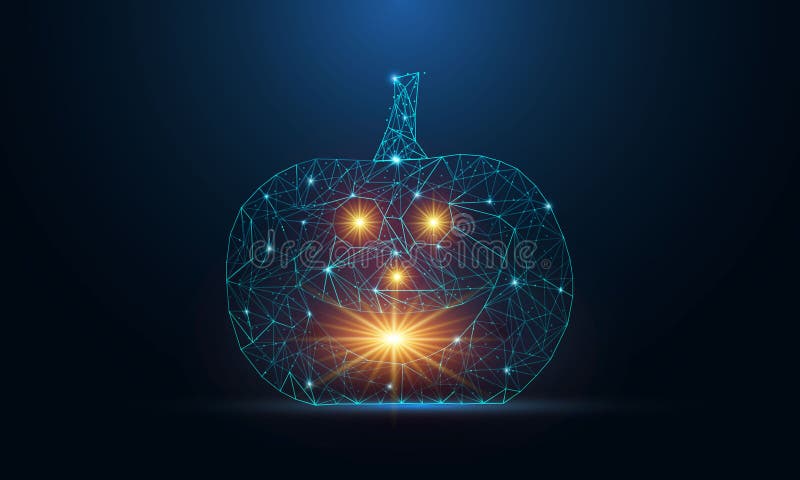 Halloween Pumpkin with Scary Face Isolated on Dark Blue Background. Low ...