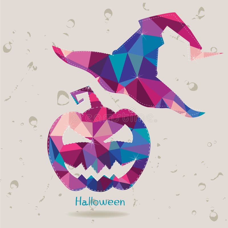 Halloween Pumpkin with Tall Witch Hat Made of Triangles Stock Vector ...