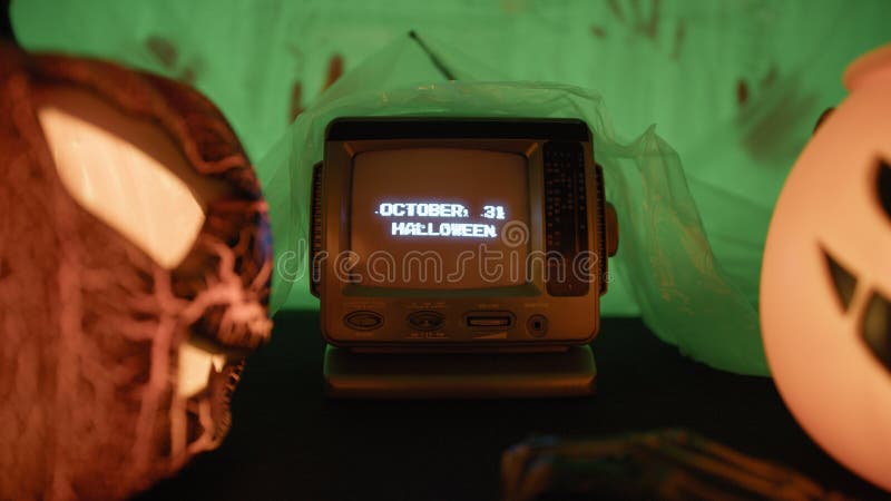 Halloween Pumpkin Turns on Vintage TV Stock Photo - Image of horror ...
