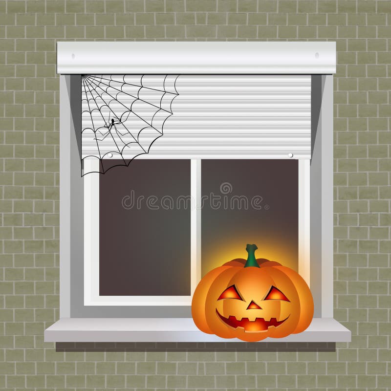 Halloween Pumpkin on the Window Stock Illustration - Illustration of ...