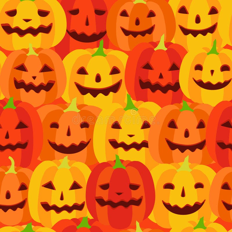 Halloween Pumpkins with Carving Smiles, Vector Illustration Seamless Pattern Stock Vector ...