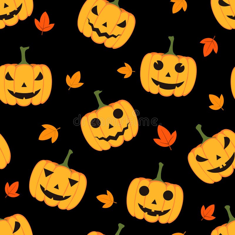 Halloween Pumpkins and Fall Leaves Pattern Stock Vector - Illustration ...