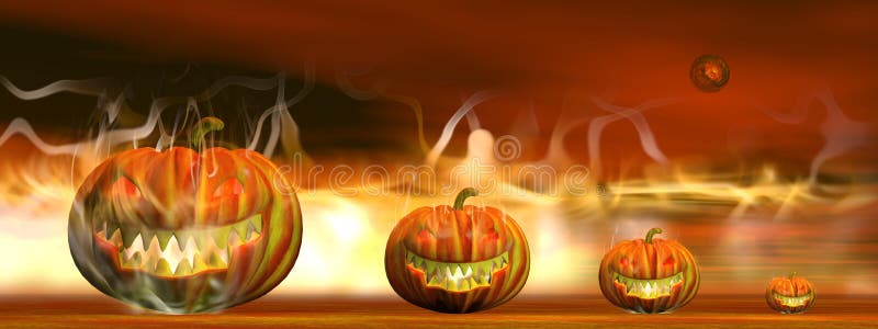 Halloween Pumpkins in Fire - 3D Render Stock Illustration ...