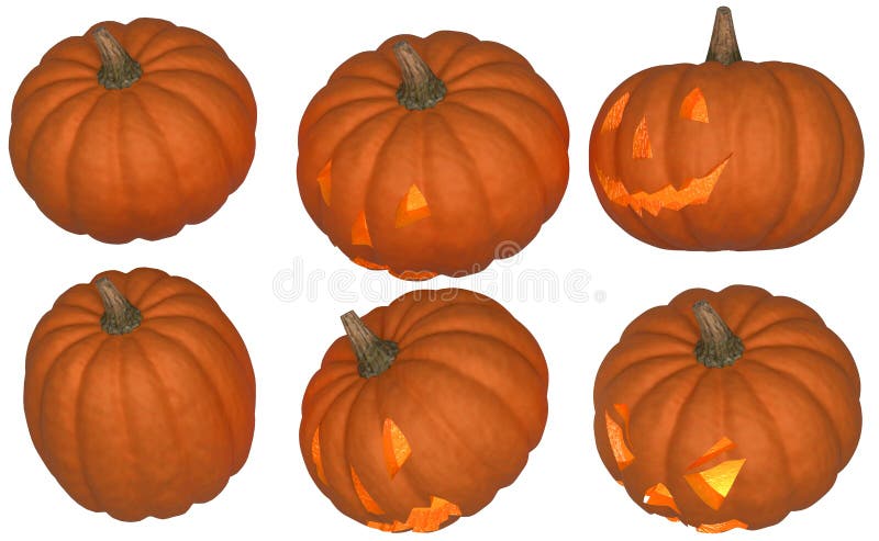 Halloween Pumpkins with Light Inside Stock Illustration - Illustration ...