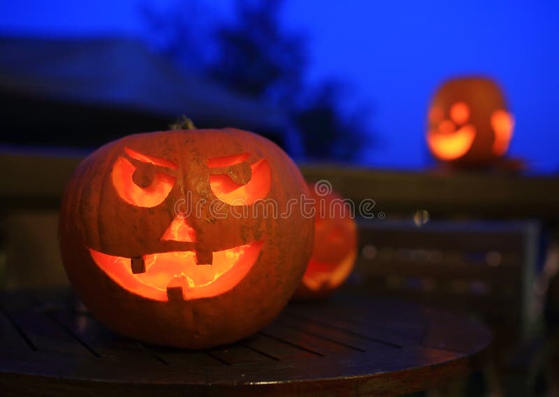 Halloween Pumpkins at Night Stock Photo - Image of candle, horror: 47349672