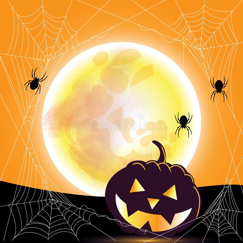 Halloween Pumpkins Under the Moonlight on the Orange Abstract ...
