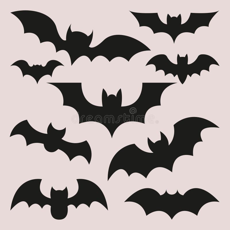 Halloween Retro Classic Bat Icons Black Fill Stock Vector ...