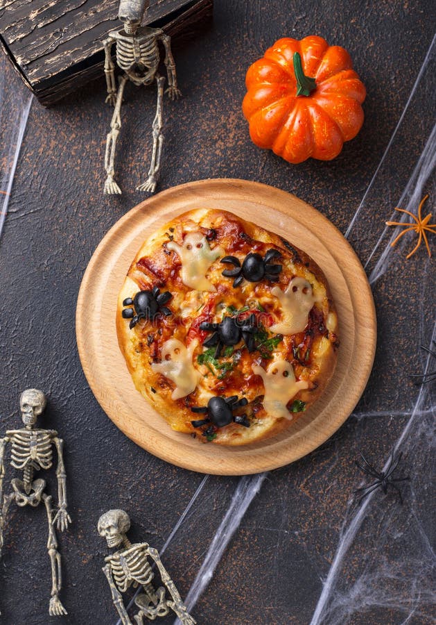 Halloween Scary Pizza Decorated Ghosts Stock Image - Image of creative ...