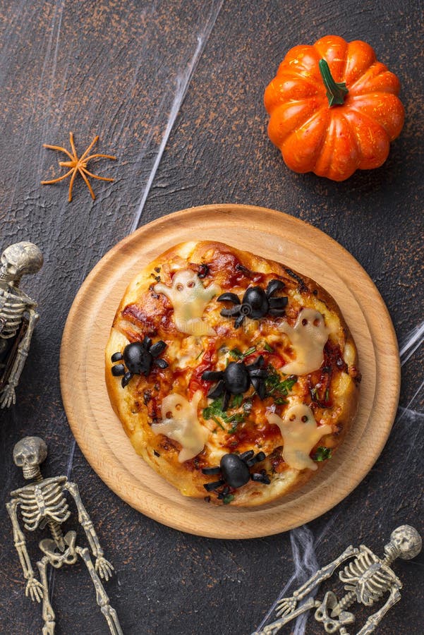 Halloween Scary Pizza Decorated Ghosts Stock Photo - Image of food ...