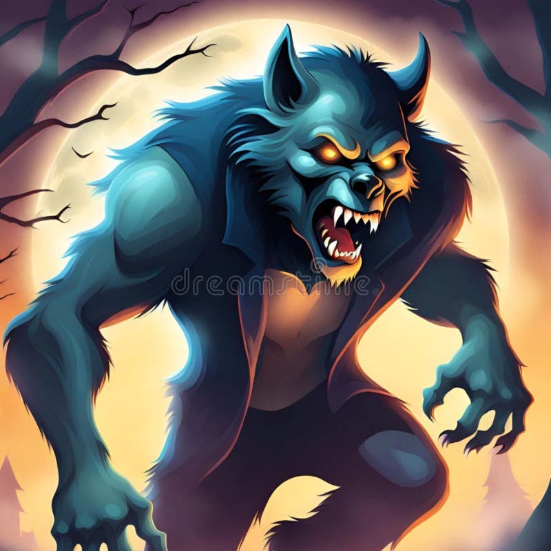 Halloween Scary Wolf, Growling with Big Teeth Stock Illustration ...