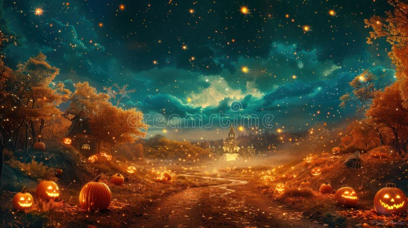 Path Forest Pumpkins Blue Sky Background Stock Photos - Free & Royalty ...