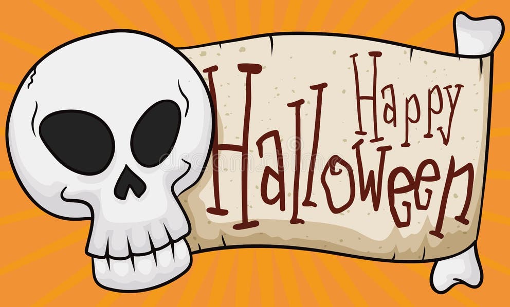 Halloween Scroll with Skull and Bone, Vector Illustration Stock Vector ...
