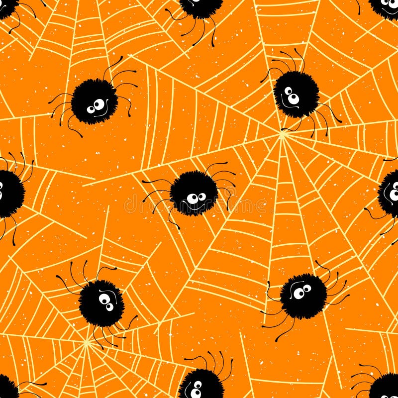 Halloween Seamless Background with Spiders and Web. Vector Illustration ...