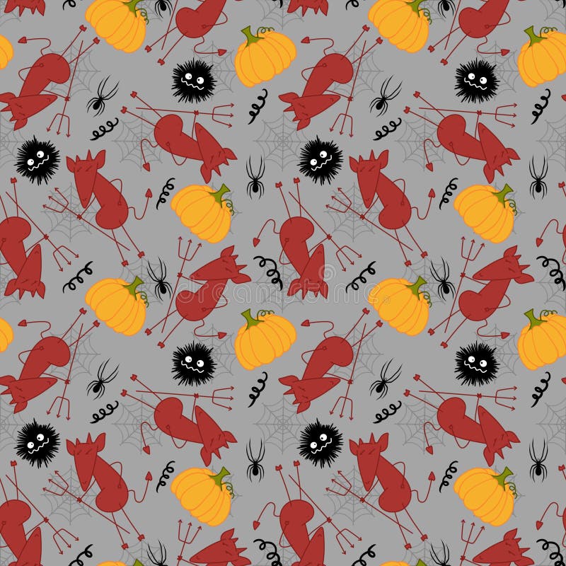 Halloween Seamless Cartoon Evil Devil Pattern for Wrapping Paper and ...