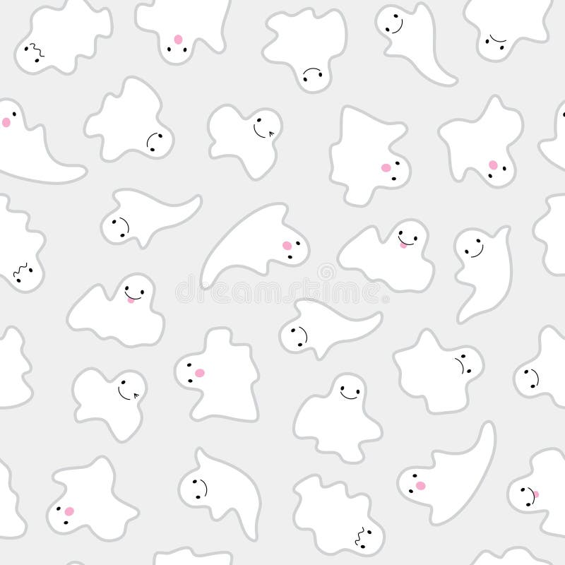 Halloween Seamless Funny Ghost Pattern with Light Gray Background Stock ...