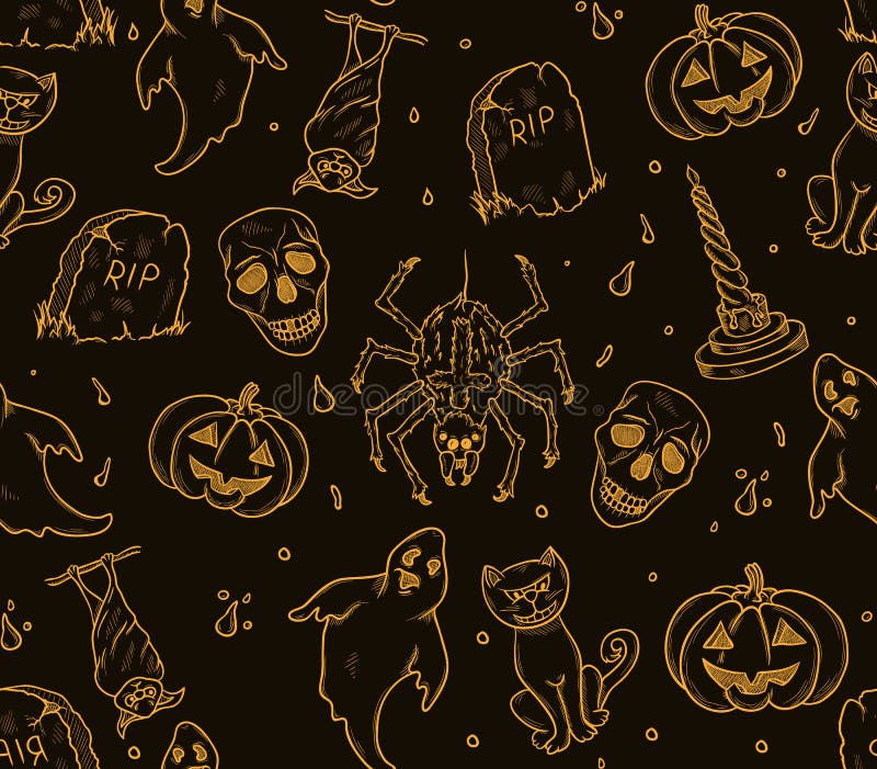 Halloween Seamless Pattern stock vector. Illustration of hand - 33136655