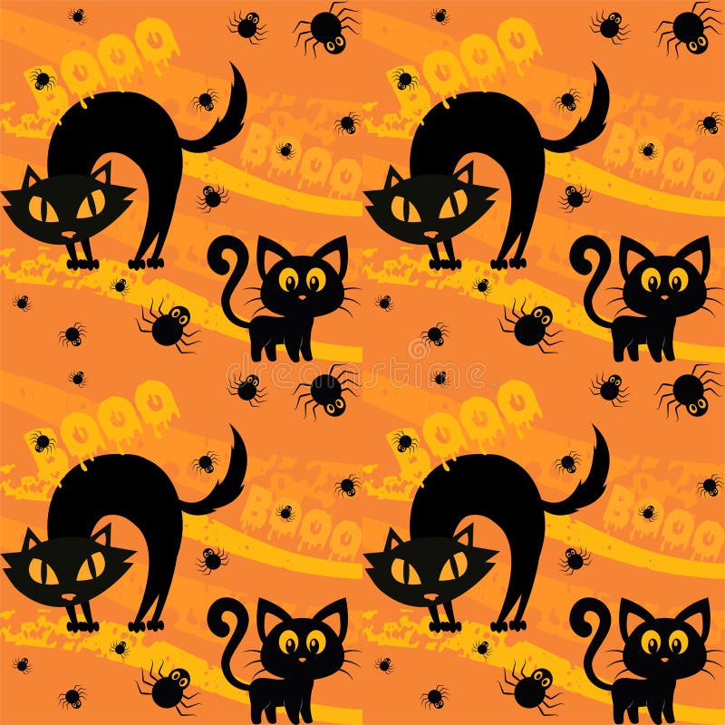 Halloween Seamless Pattern with Cat and Spider - Vector Stock Vector ...