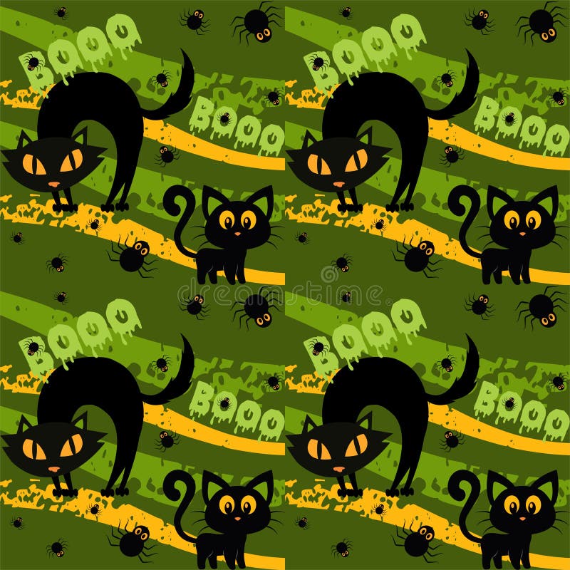 Halloween Seamless Pattern with Cat and Spider - Vector Stock Vector ...