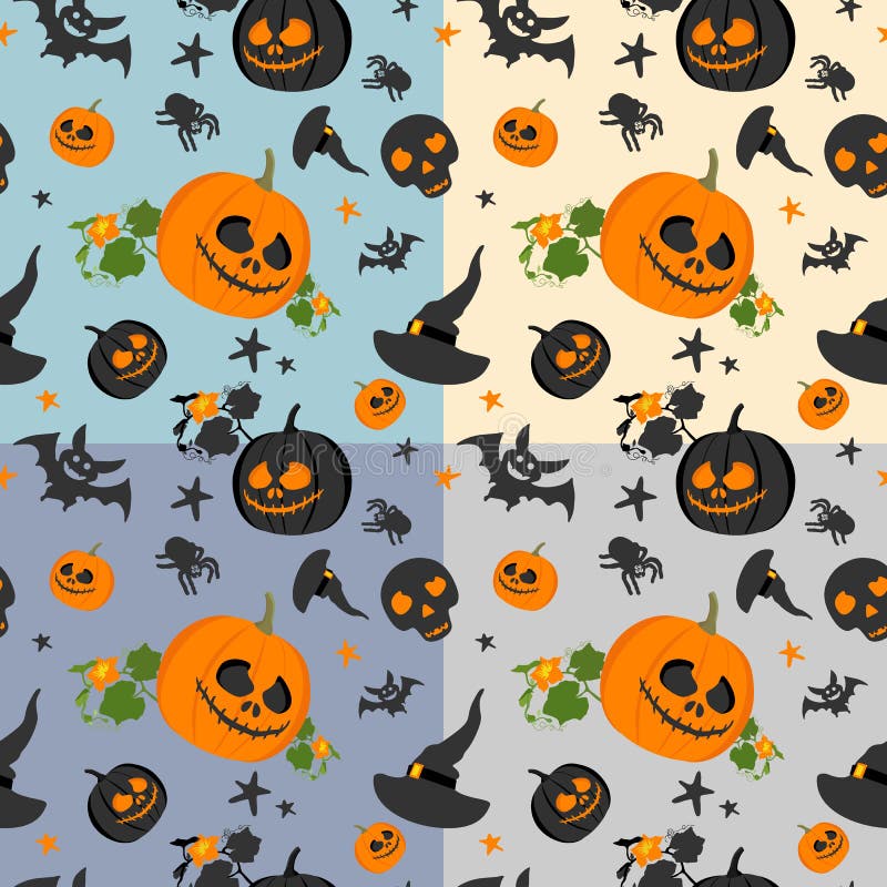 Halloween Seamless Pattern on Colored Background. Halloween Accessories ...