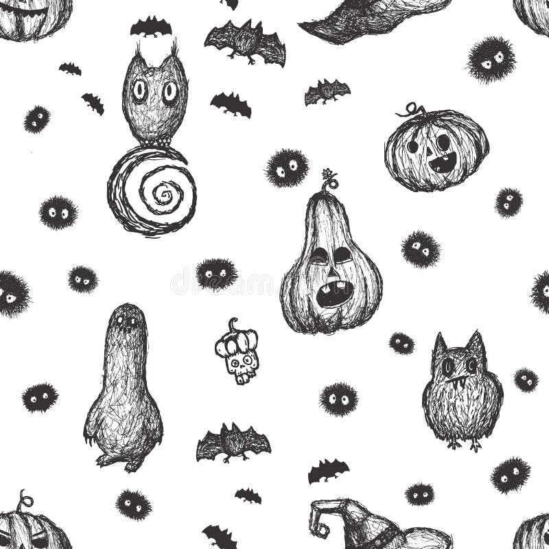 Halloween Seamless Pattern with Creepy Creatures Stock Vector ...