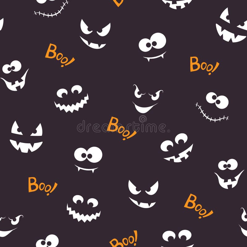 Halloween Seamless Pattern with Creepy Faces Stock Vector ...