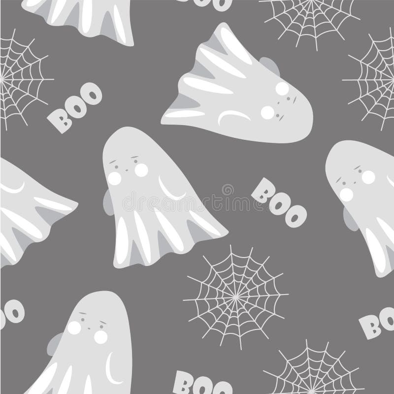 Pattern with Cute Ghost and Spider Web. Stock Vector - Illustration of ...