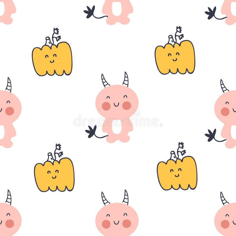 Halloween Seamless Pattern with Devils and Pumpkins. Perfect for T ...
