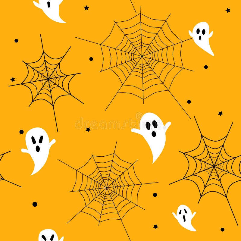 Halloween Seamless Pattern with Ghosts and Spider Webs. Stock ...