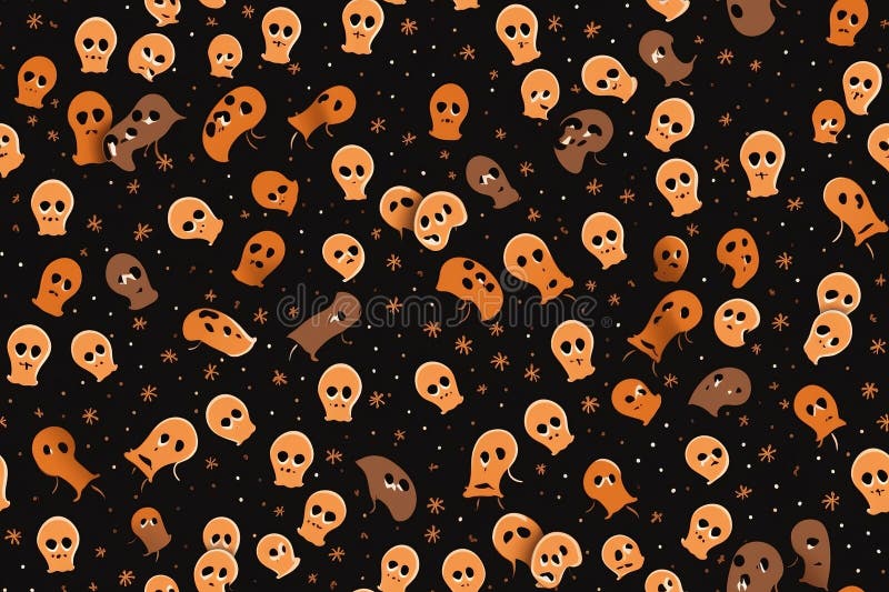 Halloween Seamless Pattern with Skulls and Stars on a Black Background ...
